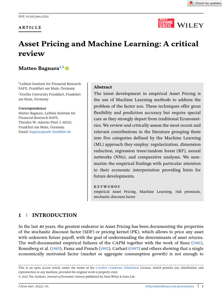 Asset Pricing and Machine Learning A Critical Review - Journal of ...