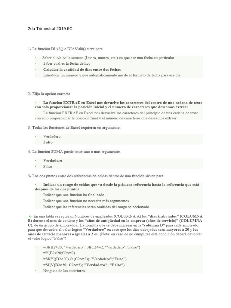 2da Trimestral 2019 5C | PDF | Microsoft Excel