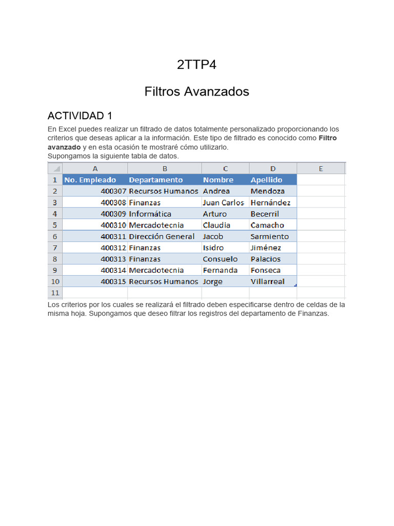 Filtros Avanzados en Excel: Guía Práctica | PDF | Microsoft Excel ...