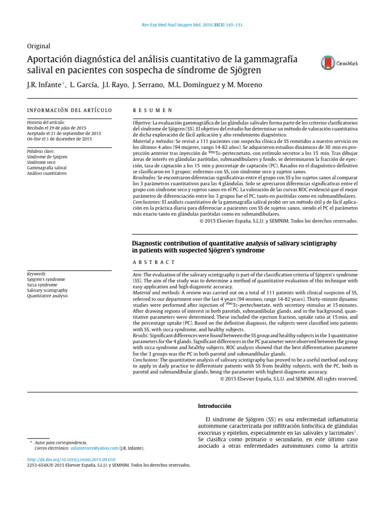 Gammagrafía salival en síndrome de Sjögren | PDF | Diagnostico medico ...