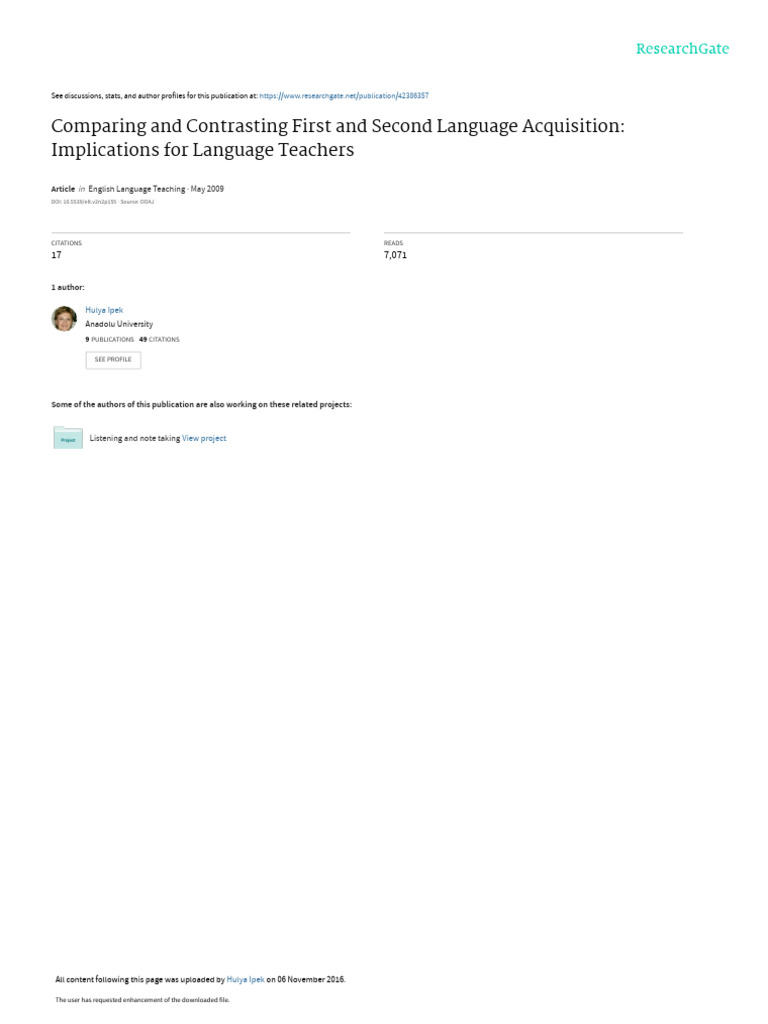 Comparing and Contrasting First and Second Languag | PDF | Second ...