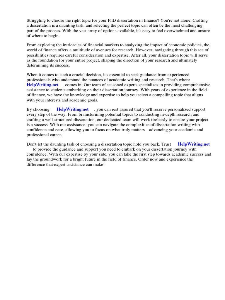 PHD Dissertation Topics in Finance | PDF | Thesis | Banks