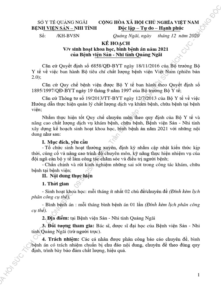 KH Sinh Hoat KH, Binh Benh An Nam 2021 - 2 | PDF