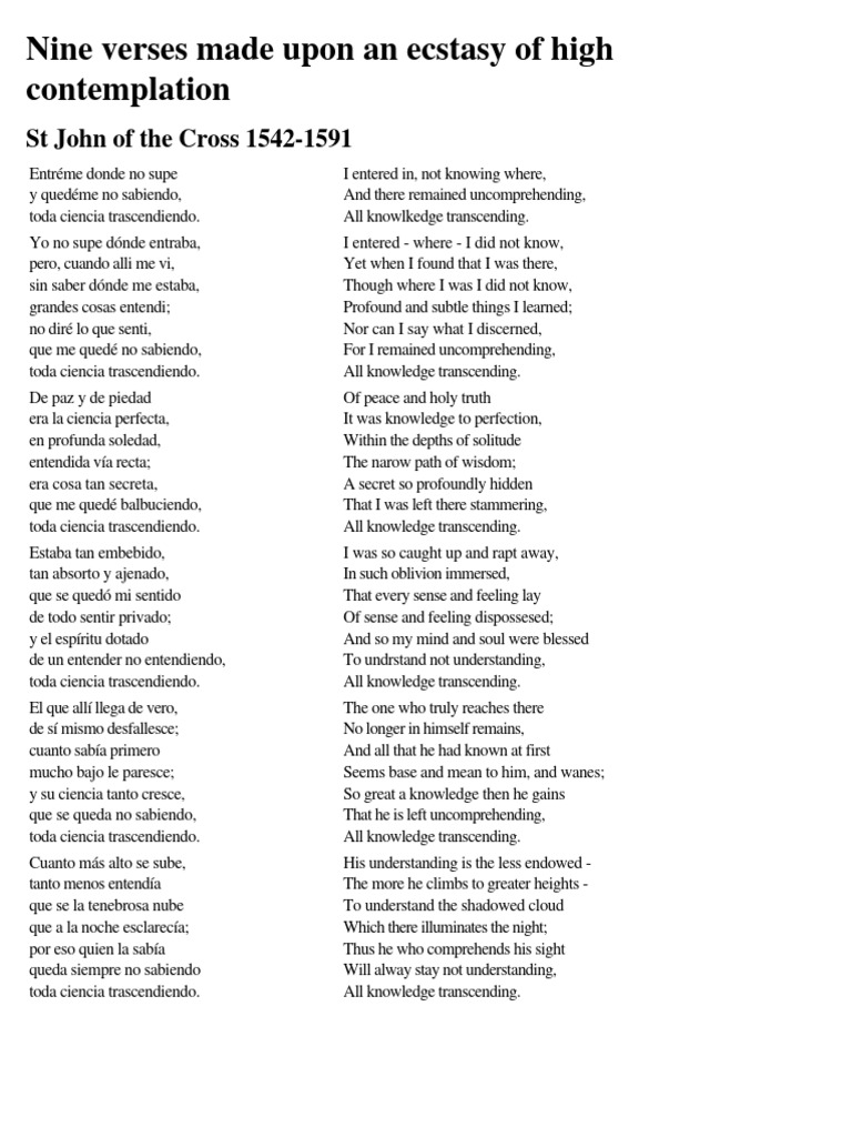 "St John of the Cross: Ecstasy Poem" | PDF | Knowledge | Thought