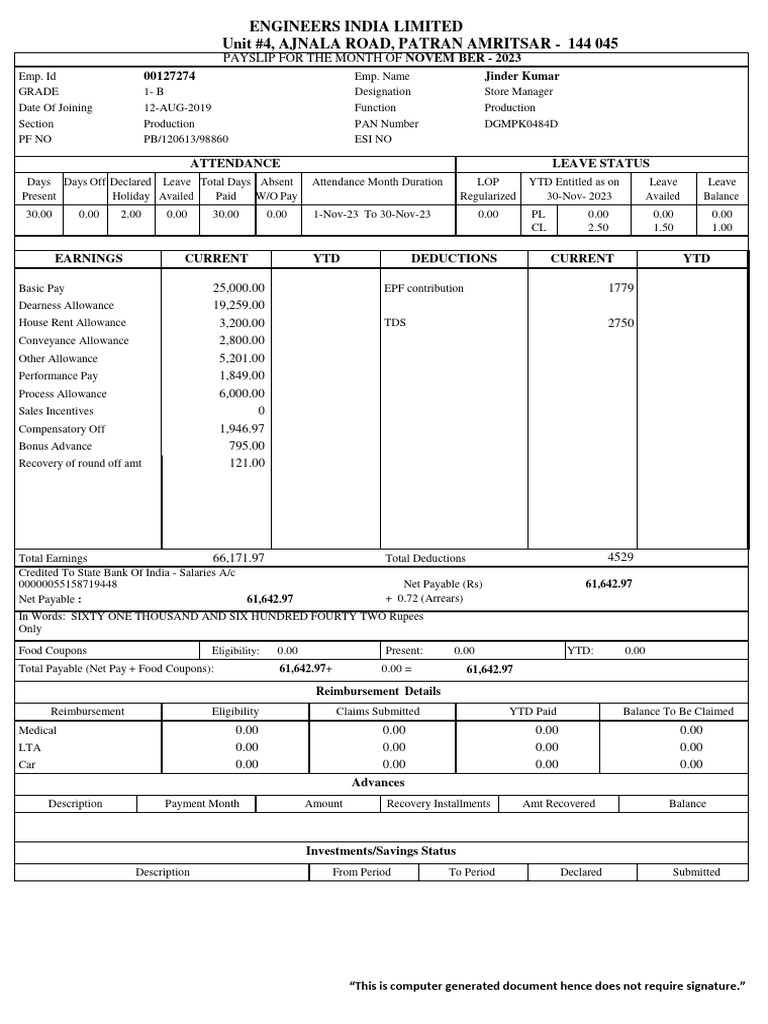 Salary Slip NOV | PDF | Economies | Taxes
