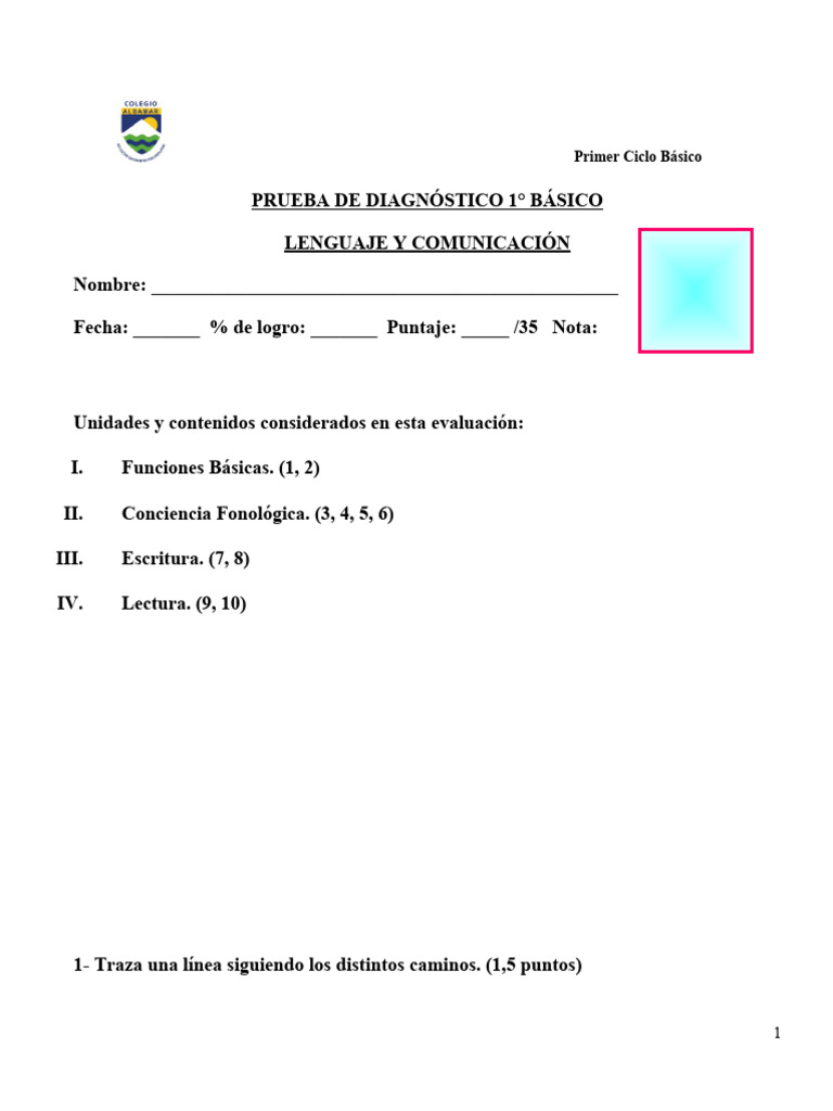 Prueba de Diagnóstico Lenguaje 1º 2024 | PDF | Voz humana | Escritura