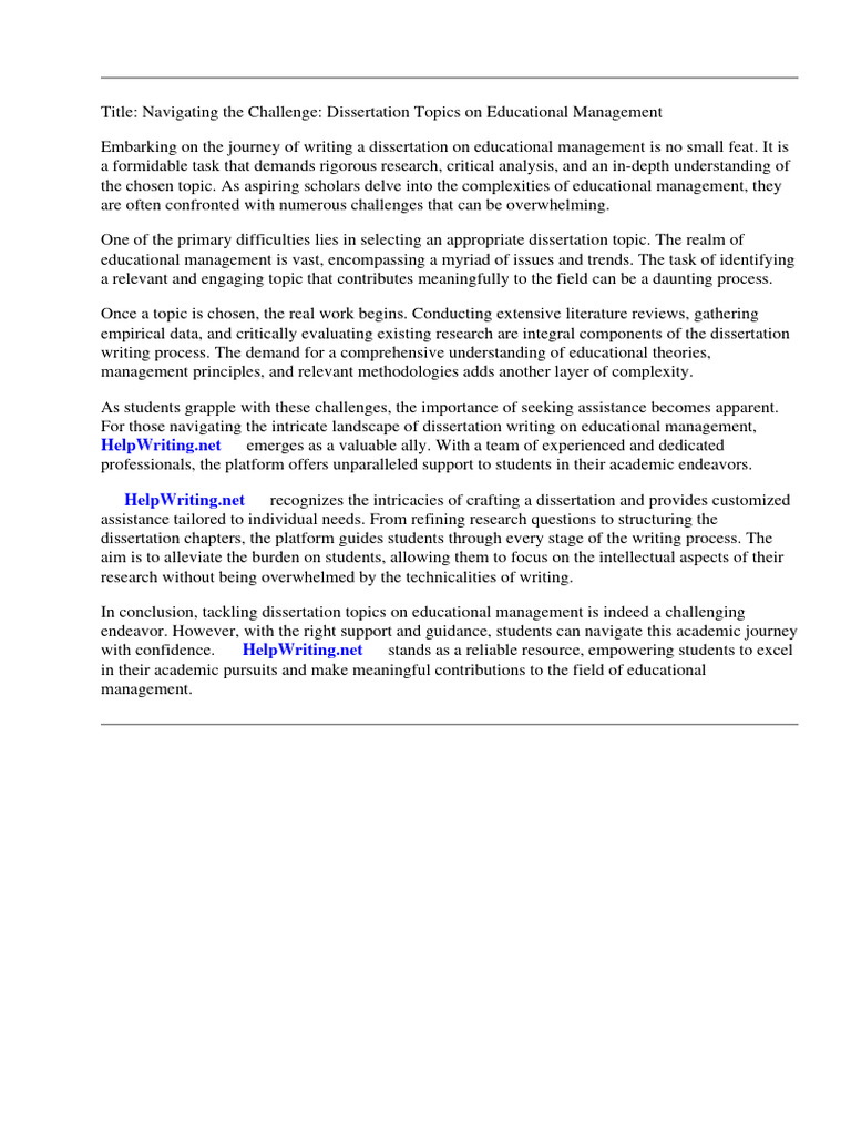 Dissertation Topics On Educational Management | Download Free PDF ...