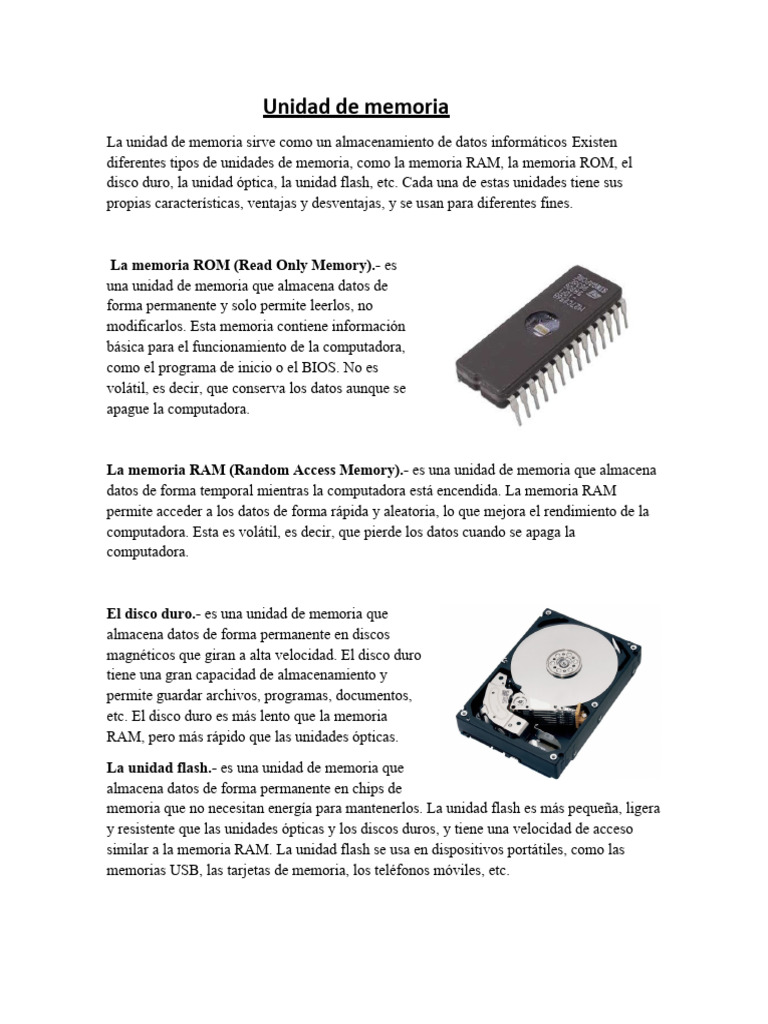 Tipos y Unidades de Memoria Informática | PDF | Almacenamiento de datos ...