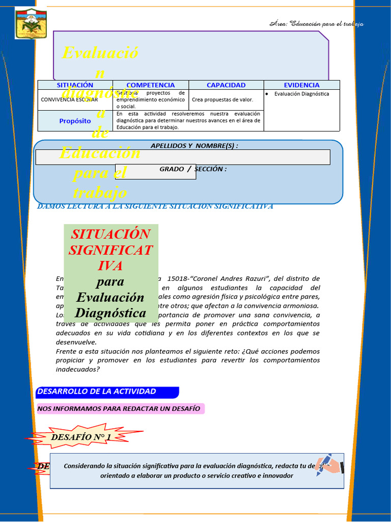 Evaluación Diagnóstica Ept Vi Ciclo Enviar | PDF | Evaluación | Cognición