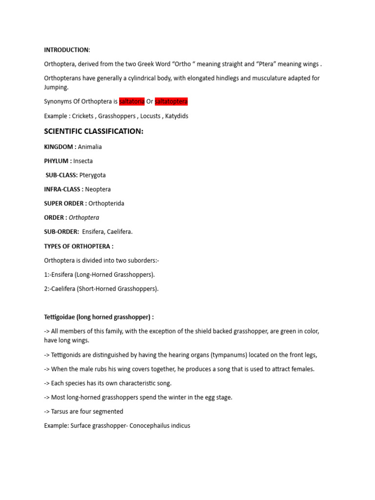 Orthoptera Assignment | PDF | Insects | Hexapoda