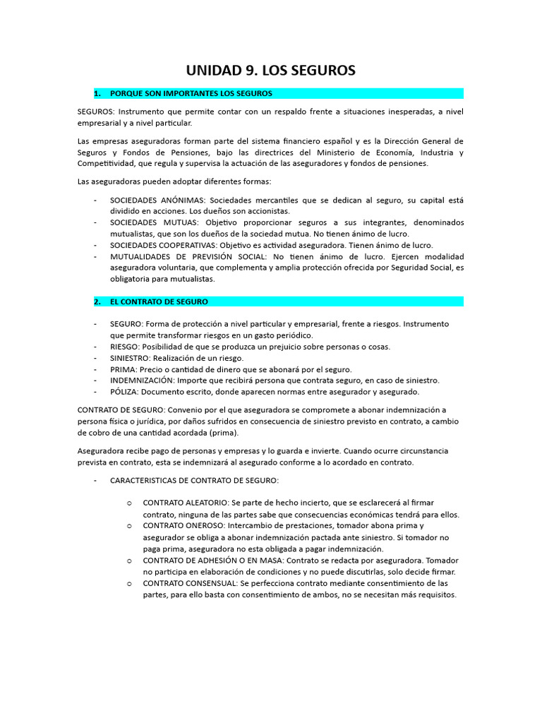 UNIDAD 9 financiera | PDF | Seguro | Póliza de seguros