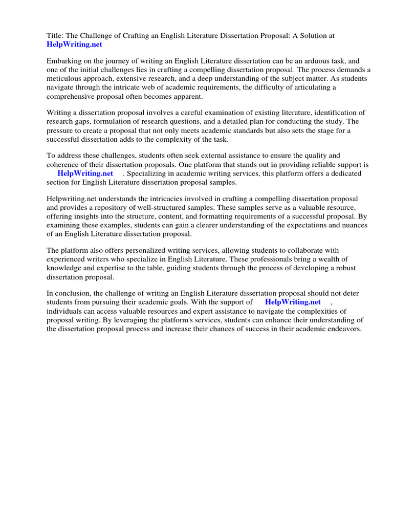 English Literature Dissertation Proposal Sample | PDF | Thesis | Expert