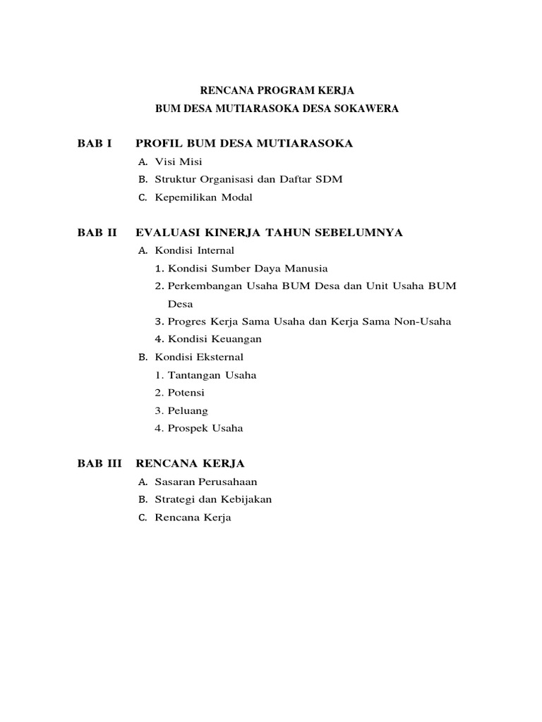 Rencana Kerja BUM Desa Mutiara Soka | PDF