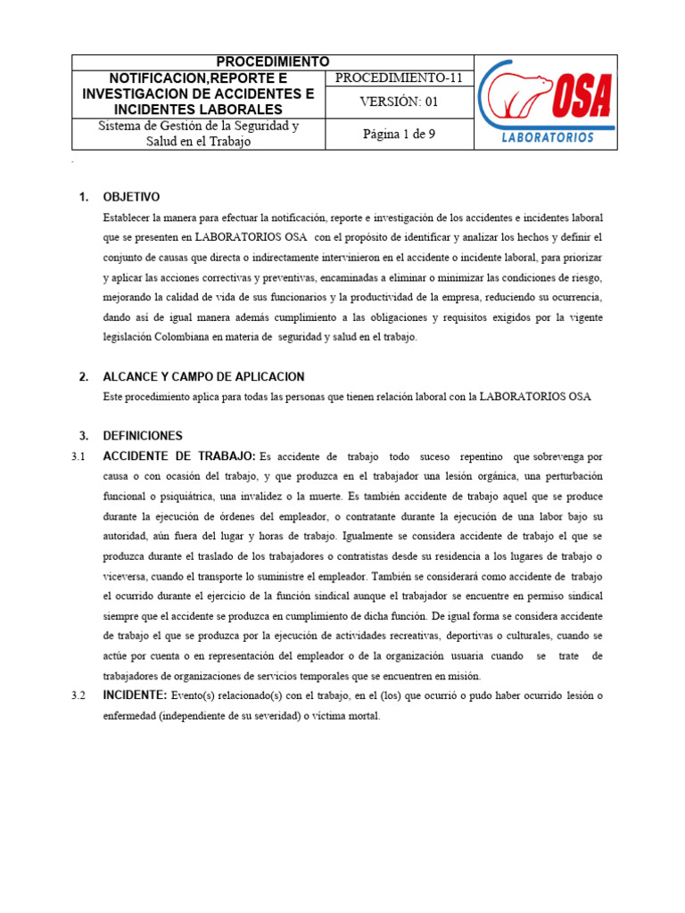 Procedimiento Laboratorios Osa | PDF