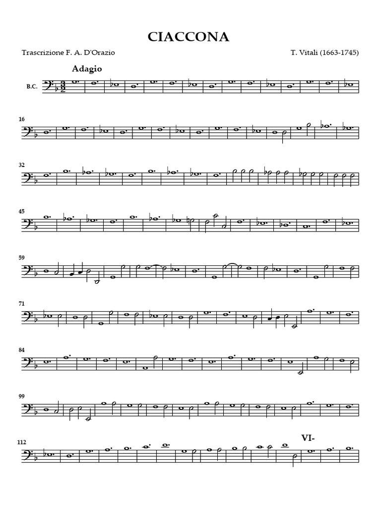 Ciaccona in Sol M - T. Vitali | PDF