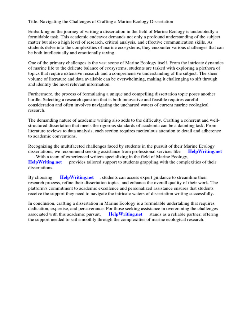 Marine Ecology Dissertation Ideas | PDF | Ecology | Human Impact On The ...