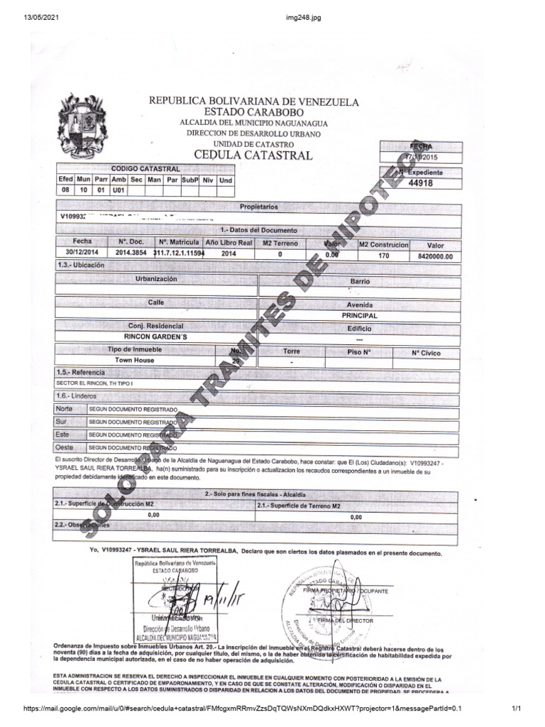Cedula Catastral Naguanagua | PDF