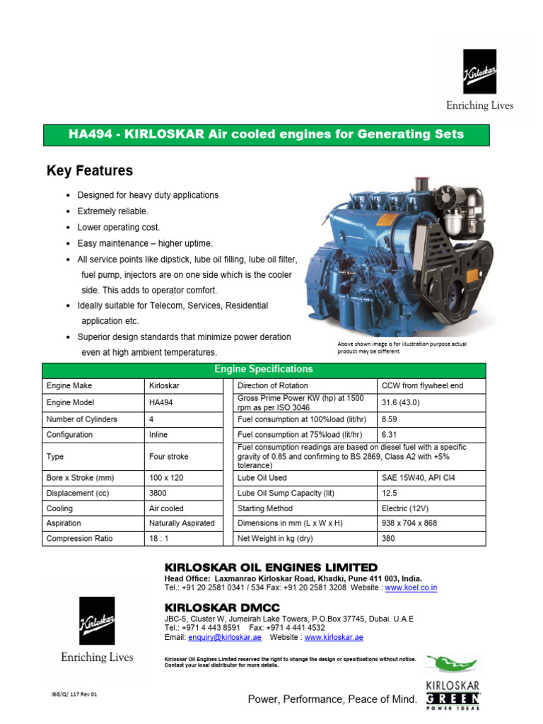 HA494 Engine Specification Sheet Rev01 1 | PDF | Diesel Engine | Engines