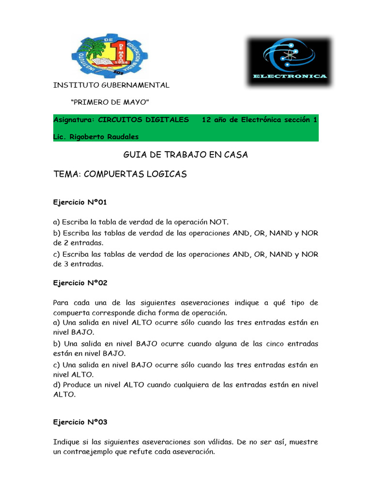 Guia Compuertas Logicas | PDF | Puerta lógica | Ingeniería Informática