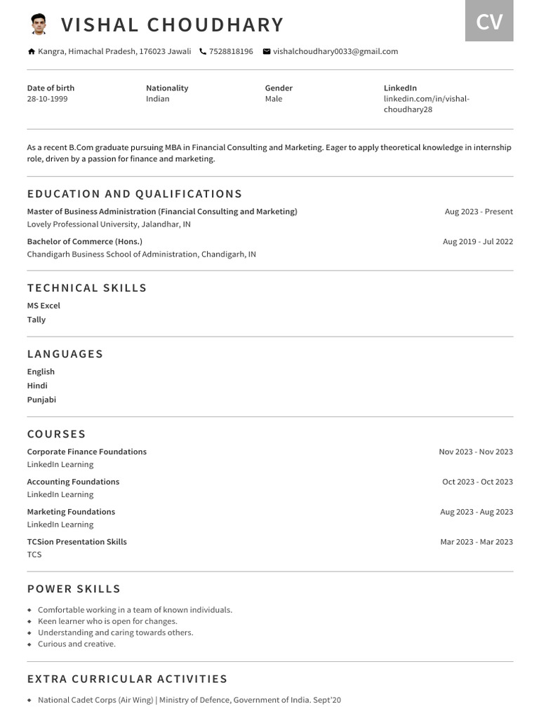 CV Vishal Choudhary #1 | Download Free PDF | Leveraged Buyout | Marketing Strategy