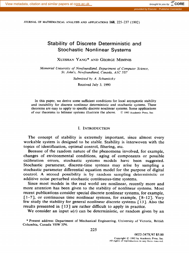 Stability of Discrete Deterministic and Stochastic Nonlinear Systems | PDF | Discrete Time And ...