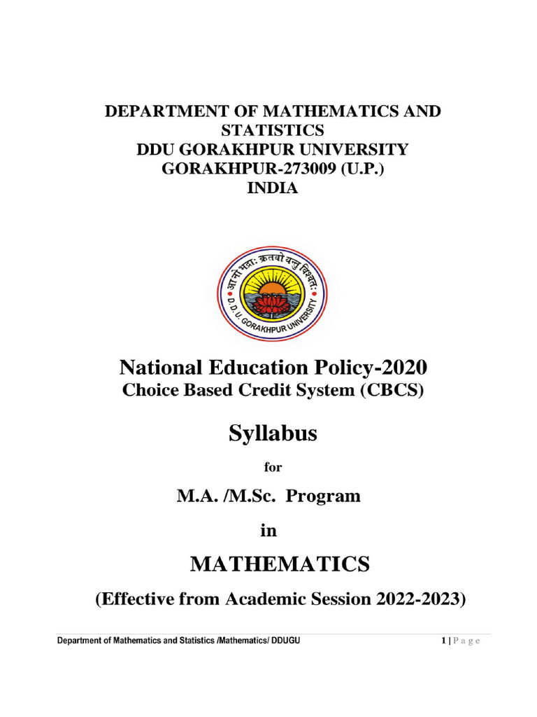 NEP - Syllabus M.a.& M.sc. Mathematics (2022-2023) PDF | PDF
