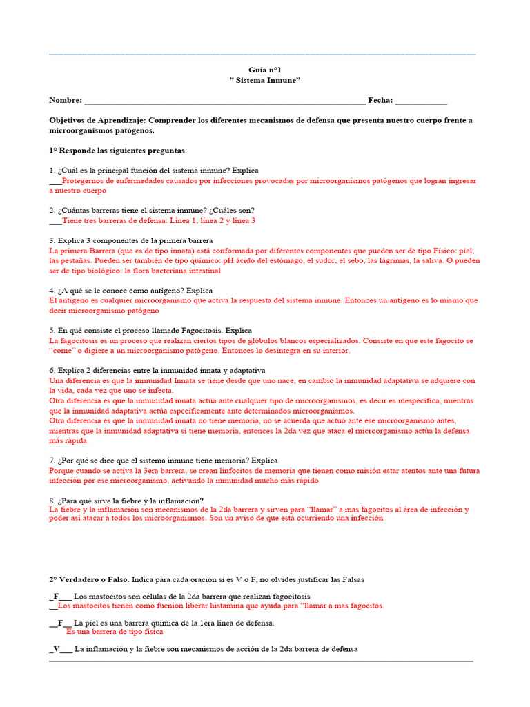 Guía N°1 - Sistema Inmune | Descargar gratis PDF | Sistema inmune | Sistema inmune innato