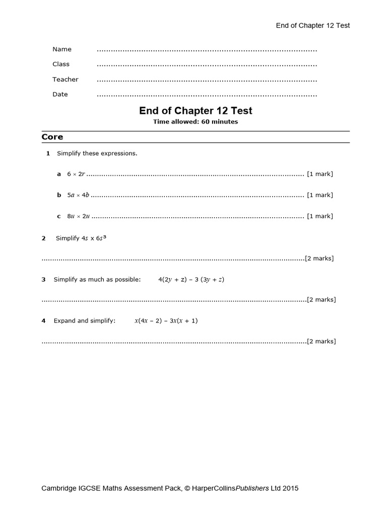 Chapter 12 Test | PDF | Student Assessment And Evaluation | Secondary ...