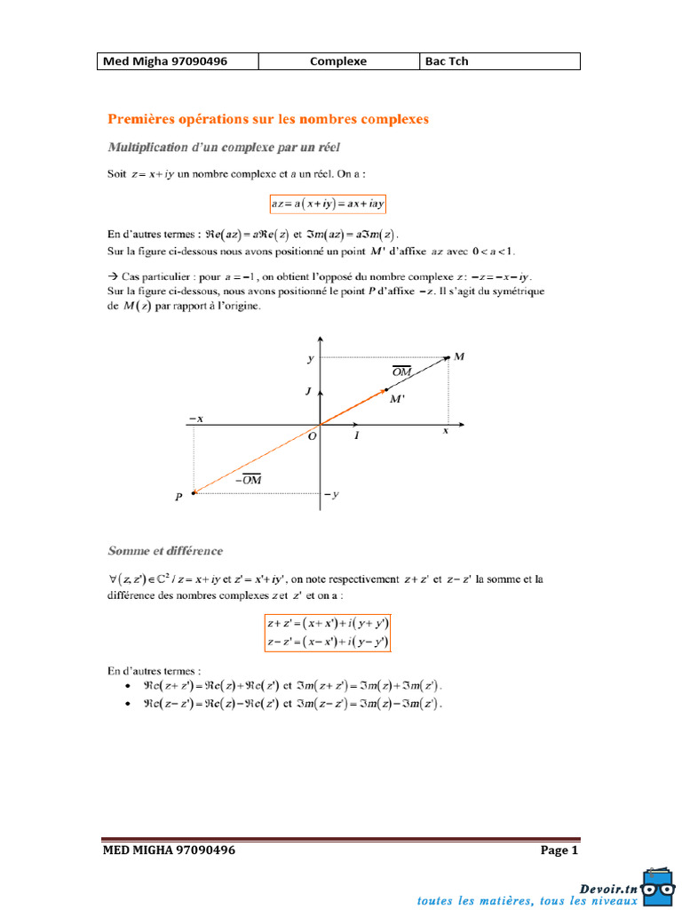 Cours Complexe 2016 2017 (MR Med Migha) | PDF
