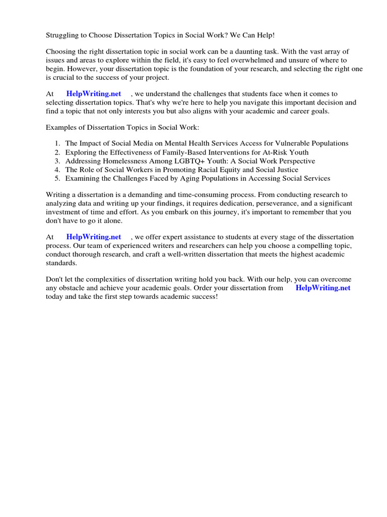 Examples of Dissertation Topics in Social Work | PDF | Social Work ...