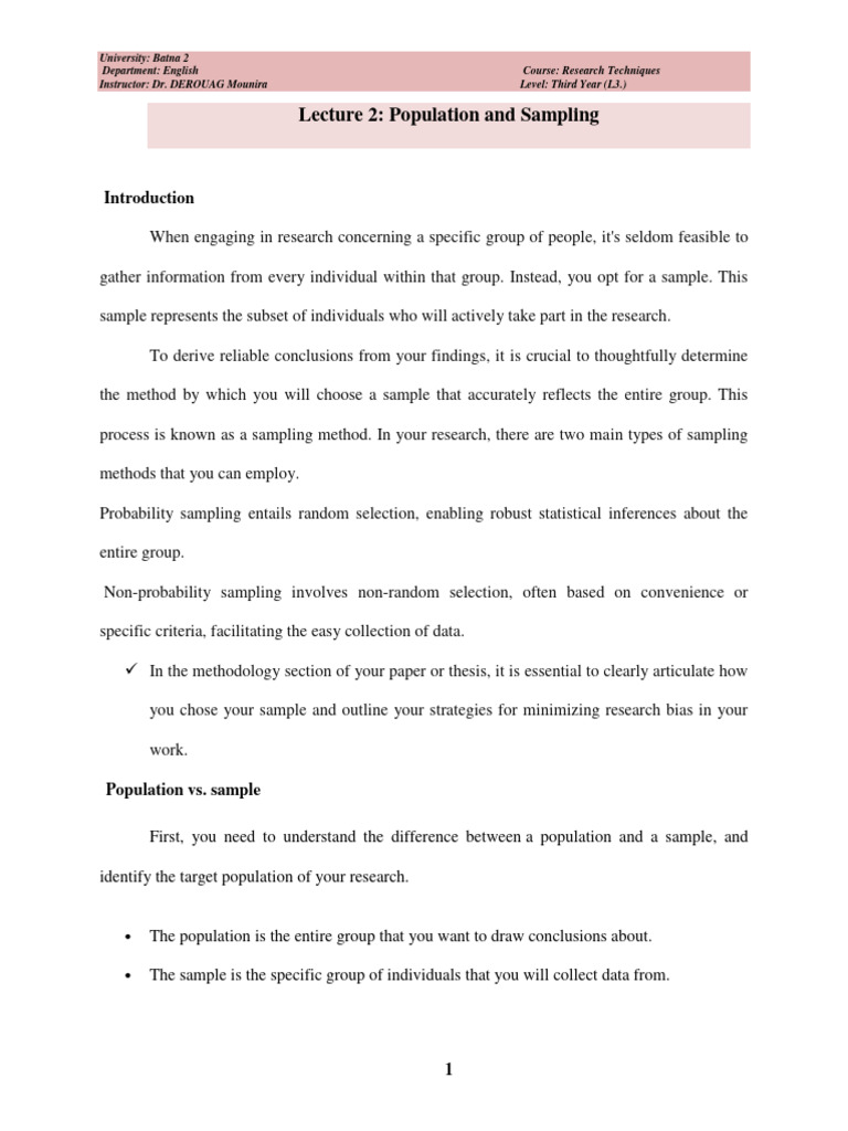 Lecture 2 Sampling | PDF