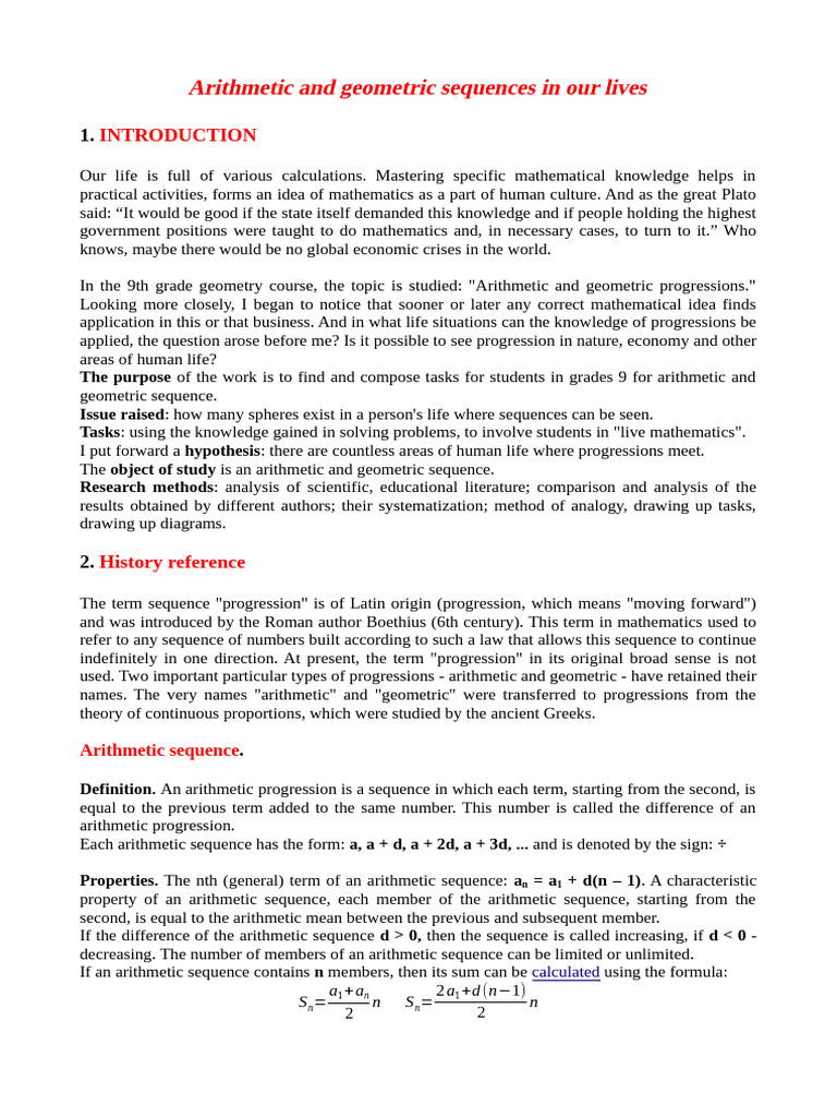 Arithmetic and Geometric Sequences in Our Lives | PDF | Mathematics | Sequence