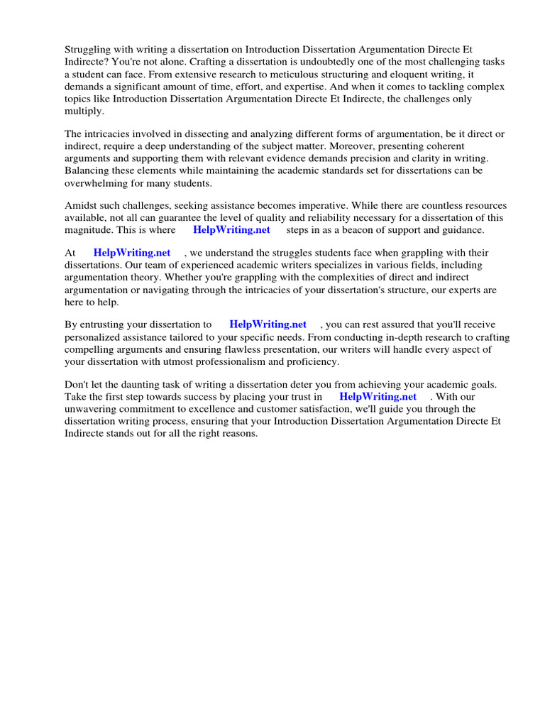 Introduction Dissertation Argumentation Directe Et Indirecte | PDF ...