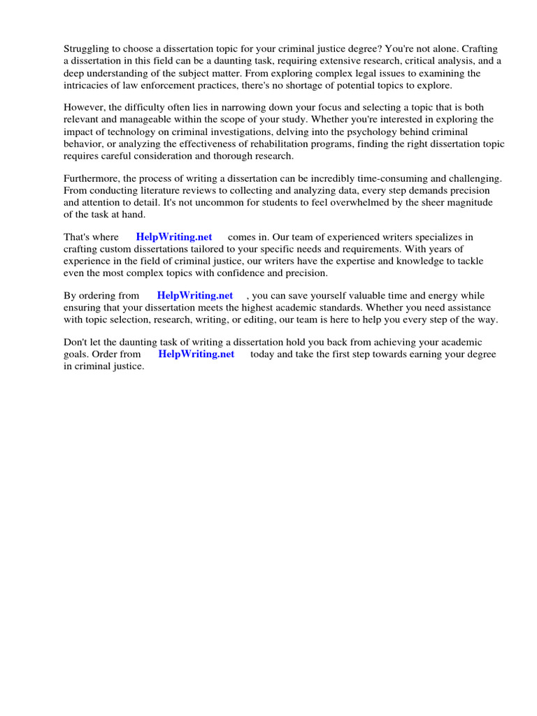 Dissertation Topics for Criminal Justice | PDF | Crimes | Crime & Violence