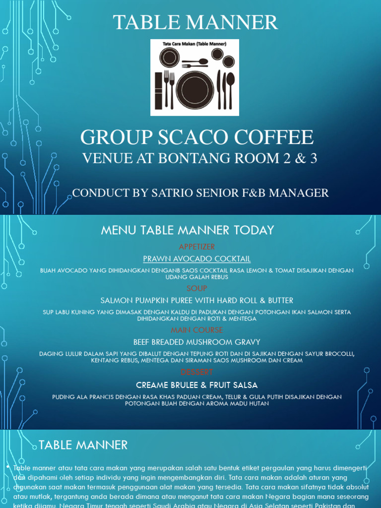 Menu dan Etiket Table Manner | PDF | Memasak, Makanan, & Anggur