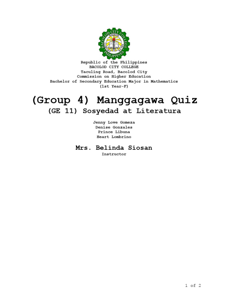 GE 11 Manggagawa Quiz | PDF