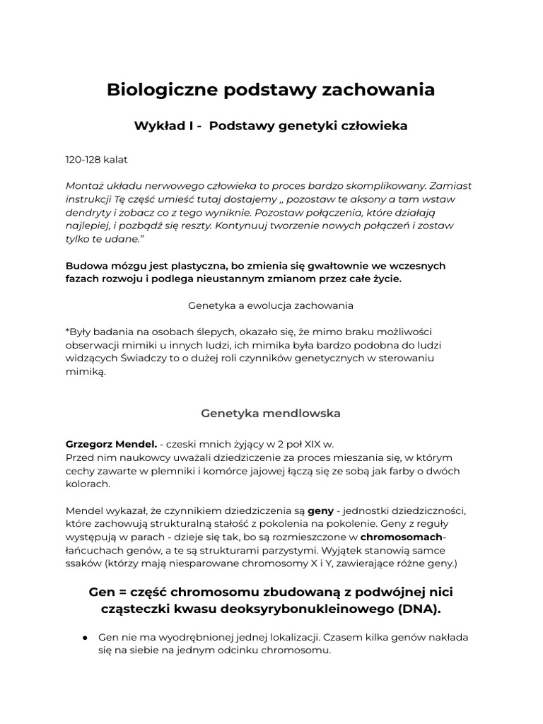 Biologiczne Podstawy Zachowania | PDF