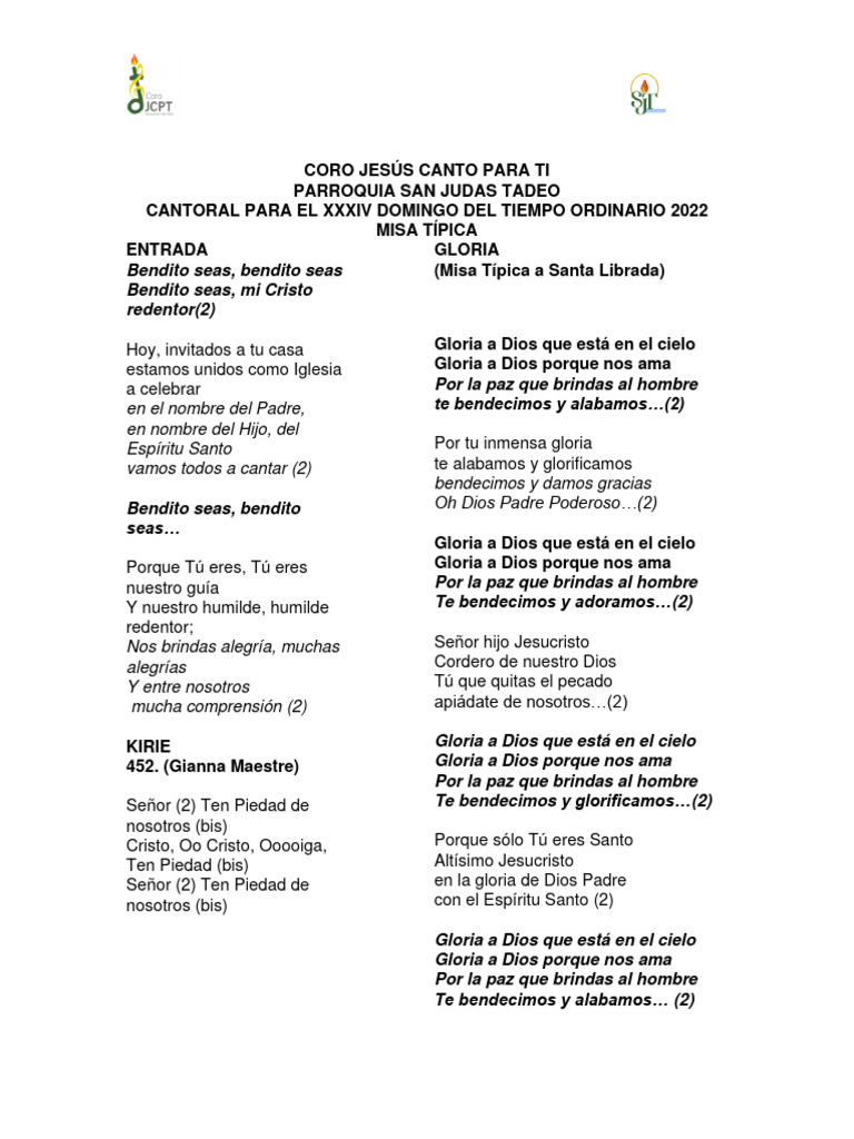 Cantoral Domingo Xxxiv Ordinario 2022 | PDF | eucaristía | Cristo (título)
