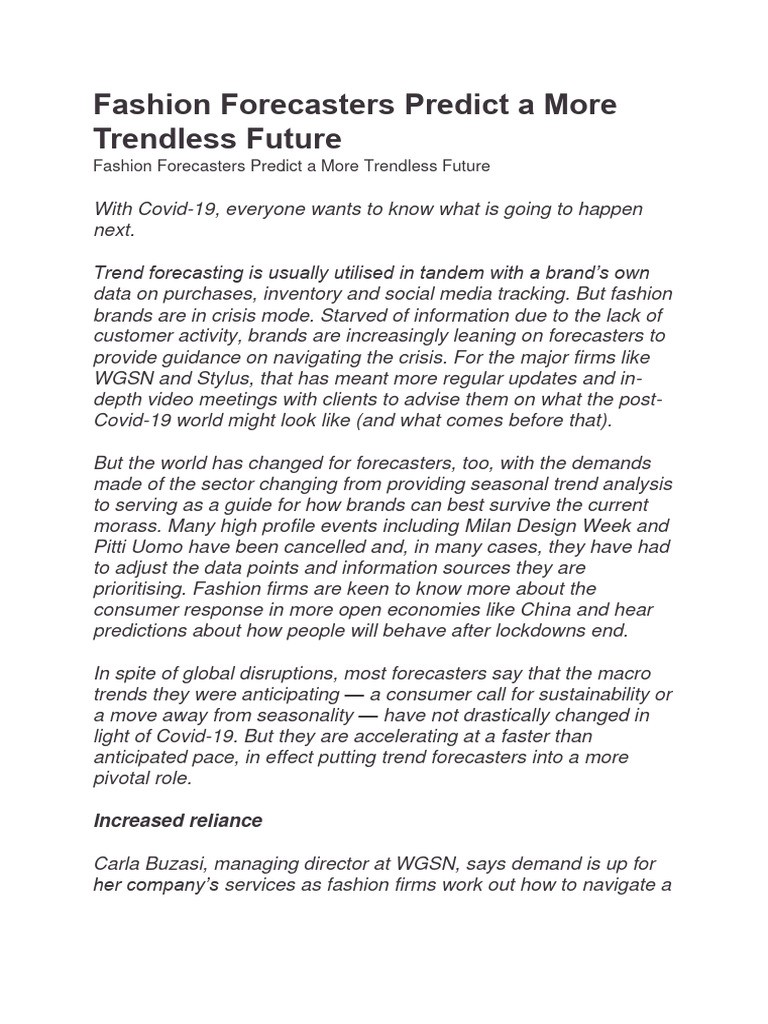 1 - Fashion Forecasters Predict A More Trendless Future | PDF | Fashion | Brand