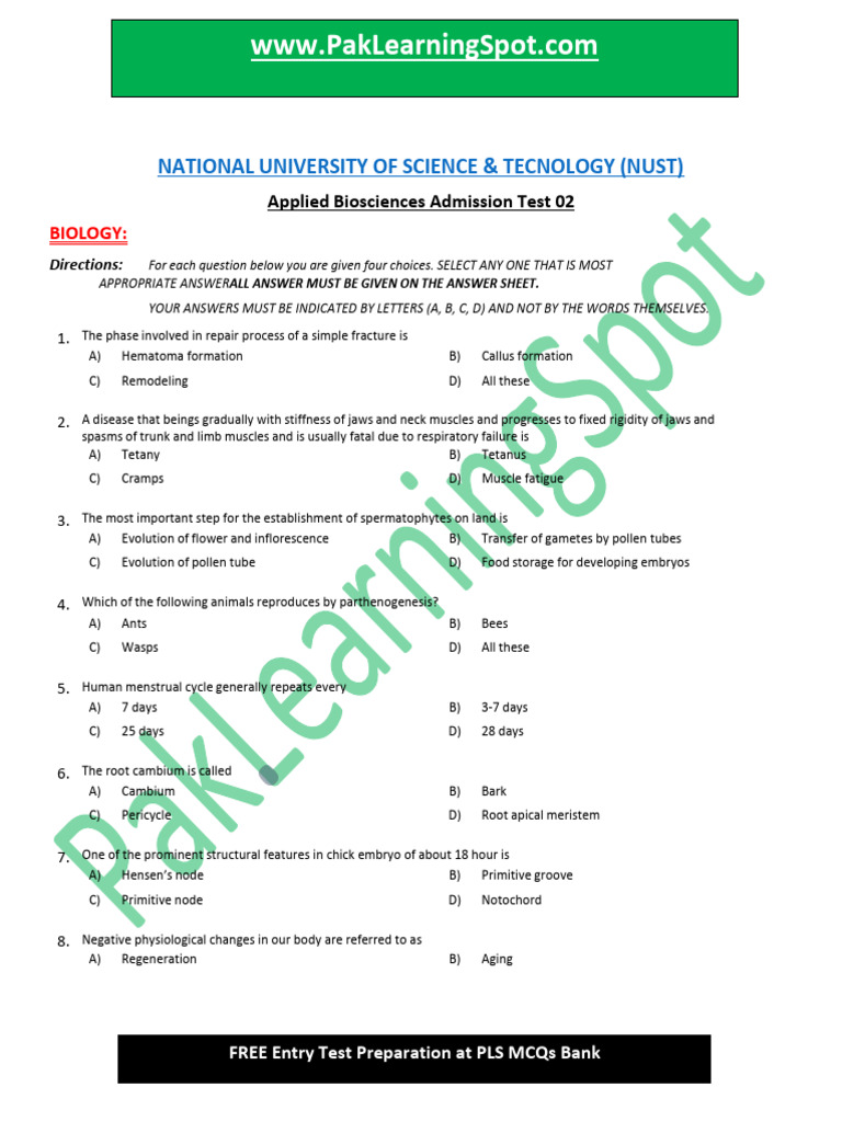 Nust Applied Biosciences Paper 02 PakLearningSpot | PDF