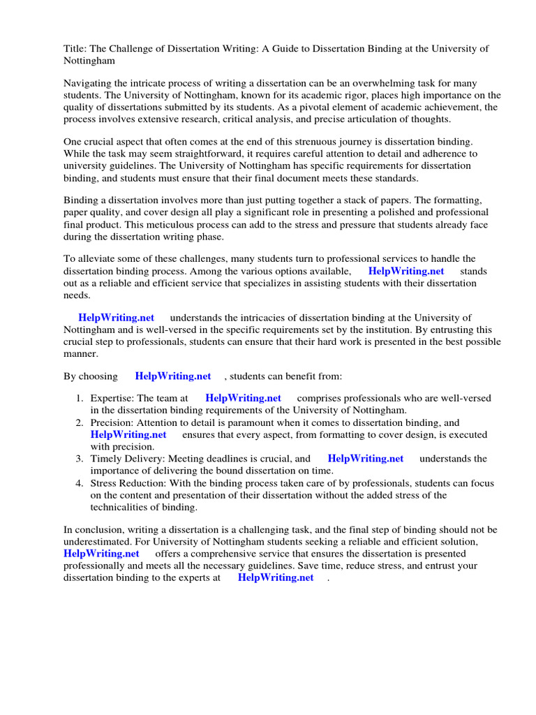 Dissertation Binding University of Nottingham | PDF | Thesis | Bookbinding