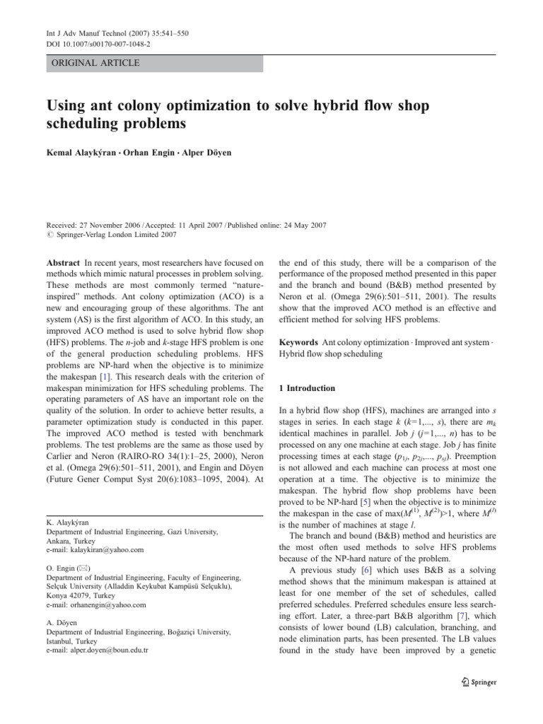 Using Ant Colony Optimization To Solve Hybrid Flow Shop Scheduling ... Using Ant Colony Optimization To Solve Hybrid Flow Shop Scheduling ...