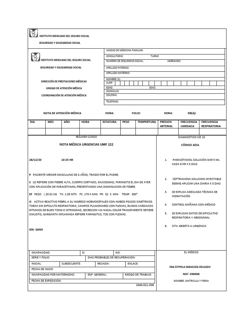 Receta Imss Urgencias | Descargar gratis PDF | Medicina ...
