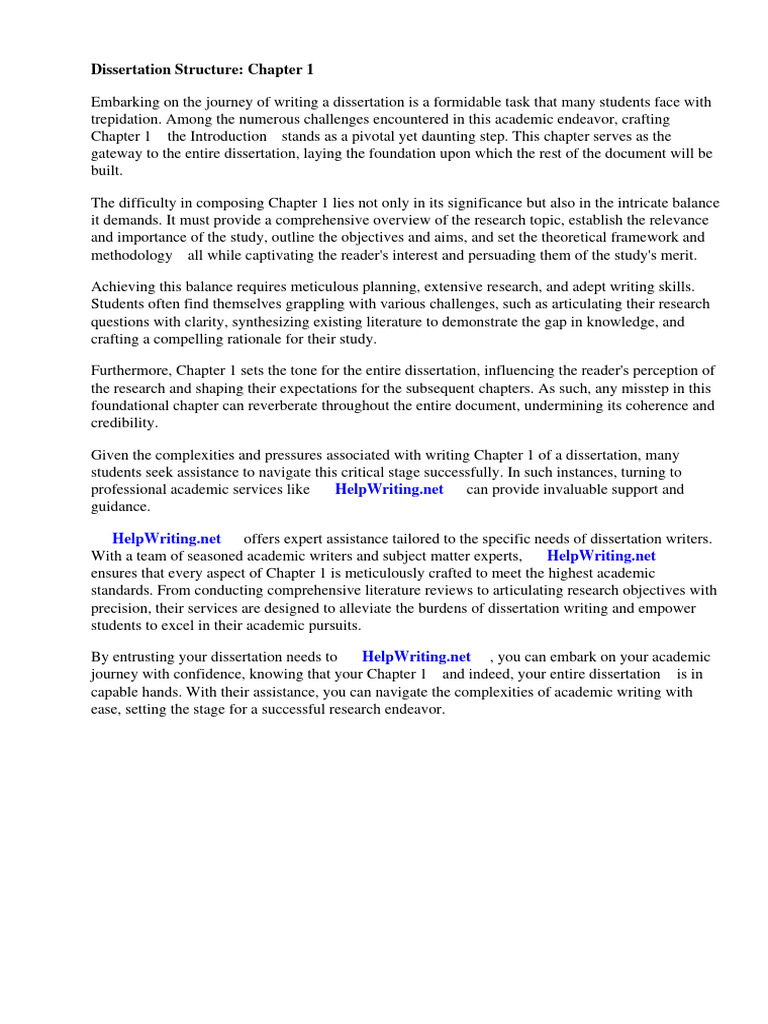 Dissertation Structure Chapter 1 | PDF | Thesis | Methodology