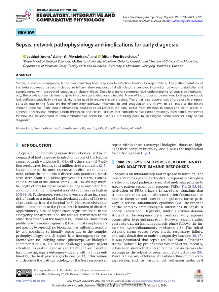 Arora Et Al 2023 Sepsis Network Pathophysiology and Implications | PDF ...