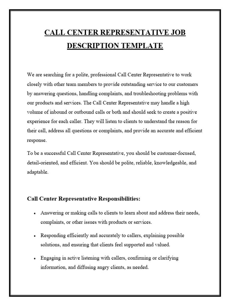 Call Center Representative Job Overview | PDF