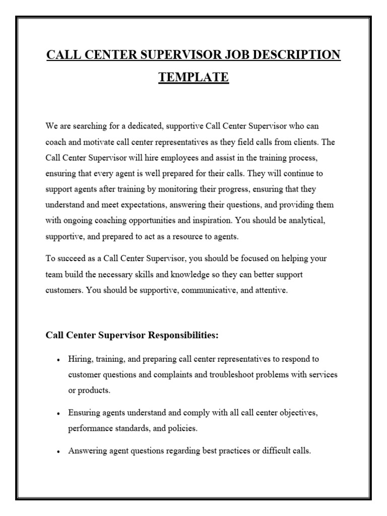Call Center Supervisor Role Overview | PDF | Call Centre | Supervisor