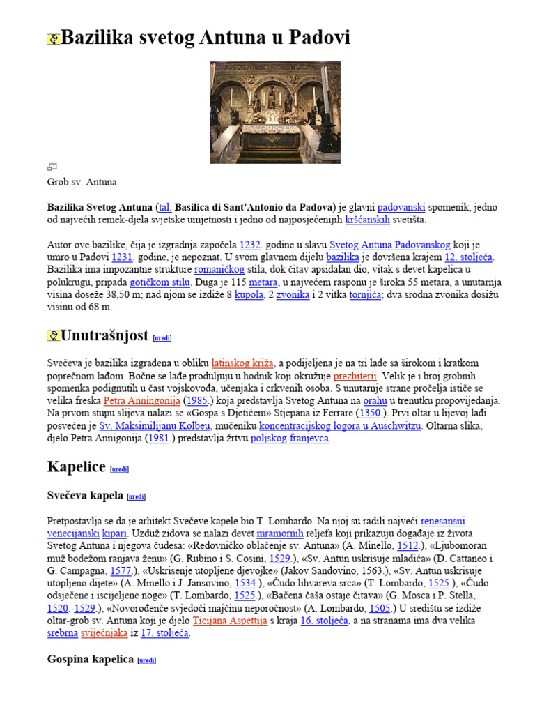 Bazilika Svetog Antuna U Padovi | PDF