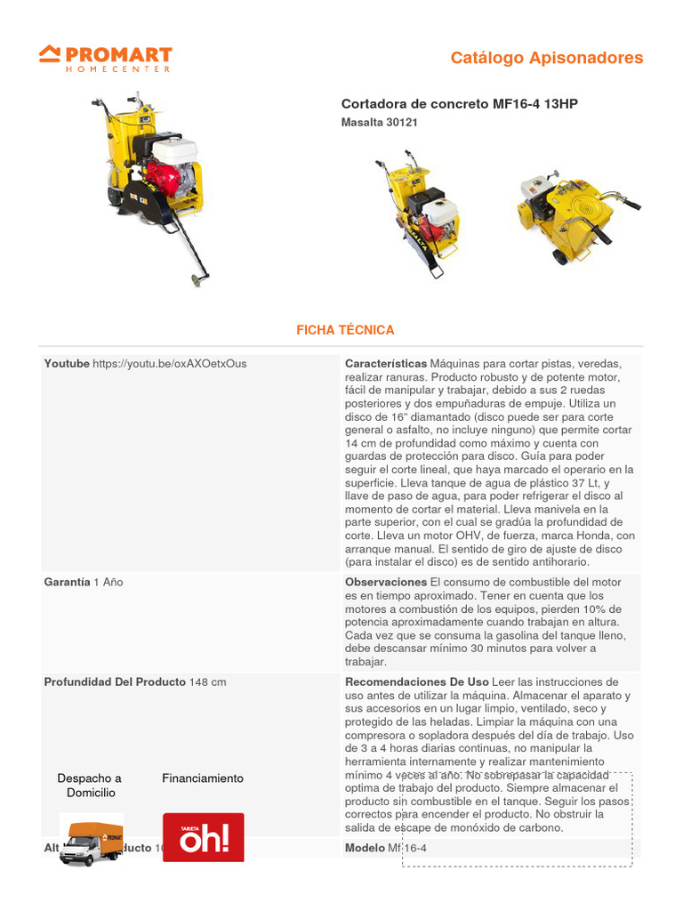 Ficha Tecnica Cortadora de Concreto | PDF | Motores | Tanques