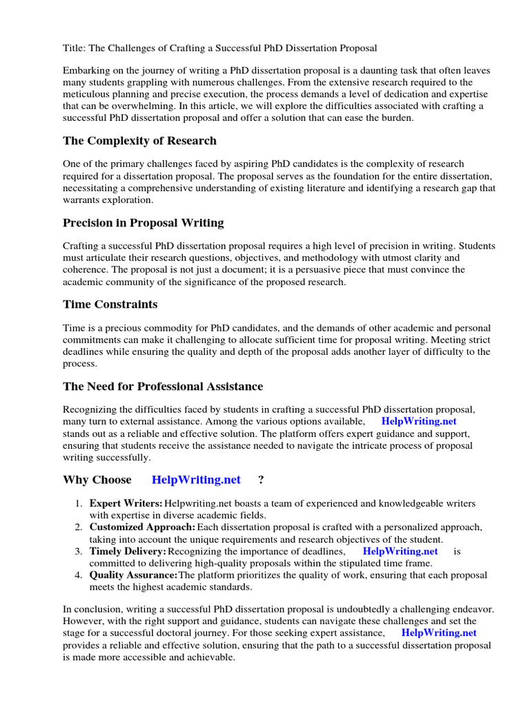 How To Write A Successful PHD Dissertation Proposal | PDF | Thesis ...